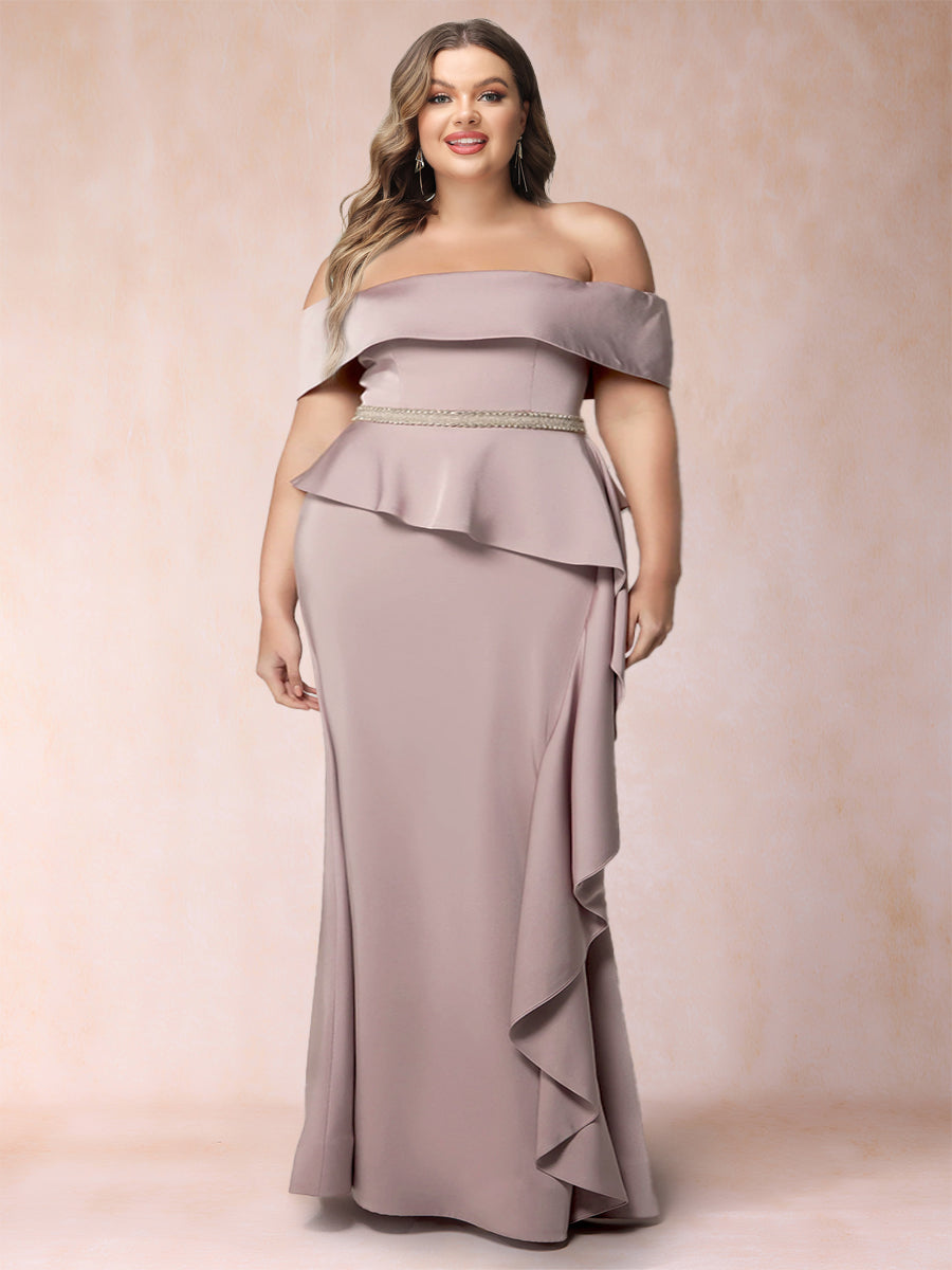 Sheath/Column Off-the-Shoulder Plus Size Mother of the Bride Dresses w ...